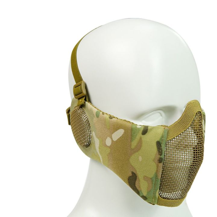 Tactical Airsoft Mask Half Lower Face Metal Steel Net Ear Protection ...