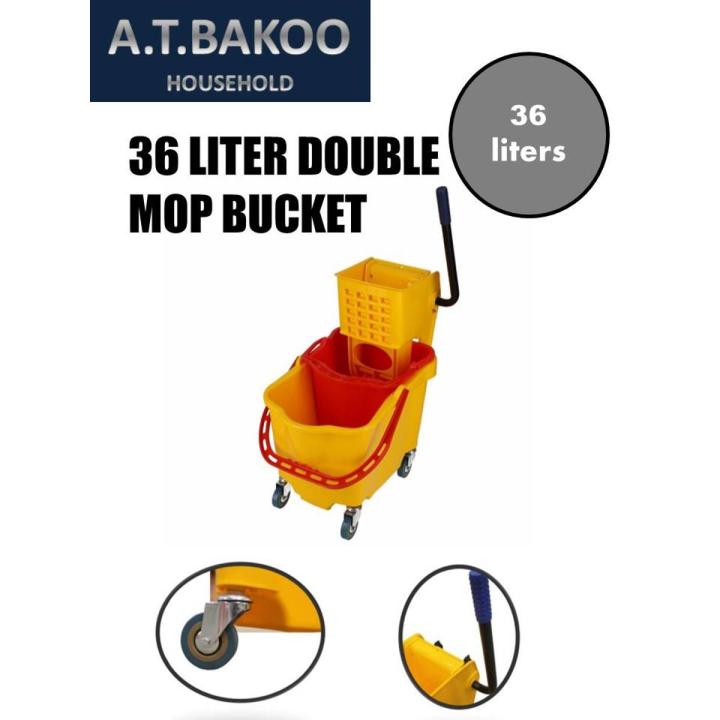 36 Litre Commercial Doucle Mop Bucket with Deluxe Wringer Side Press ...