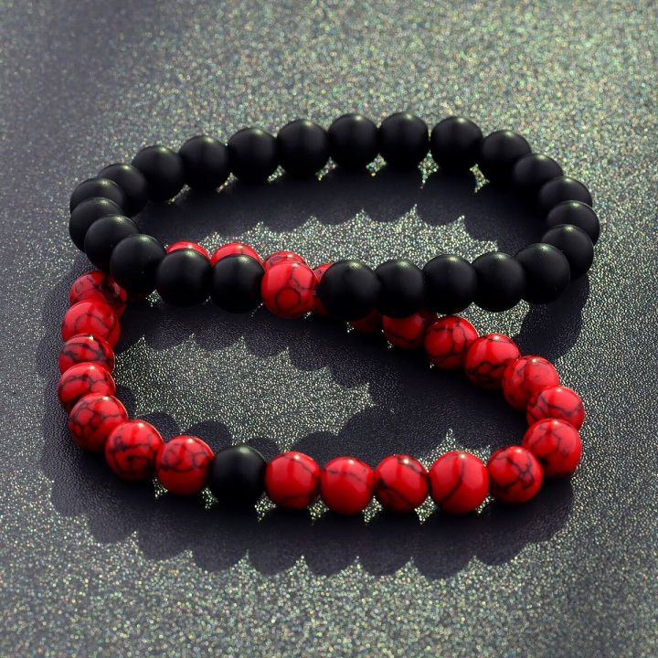 1 Pair 2Pcs/Set Couples Classic Red And Black Bracelet 8MM Natural ...