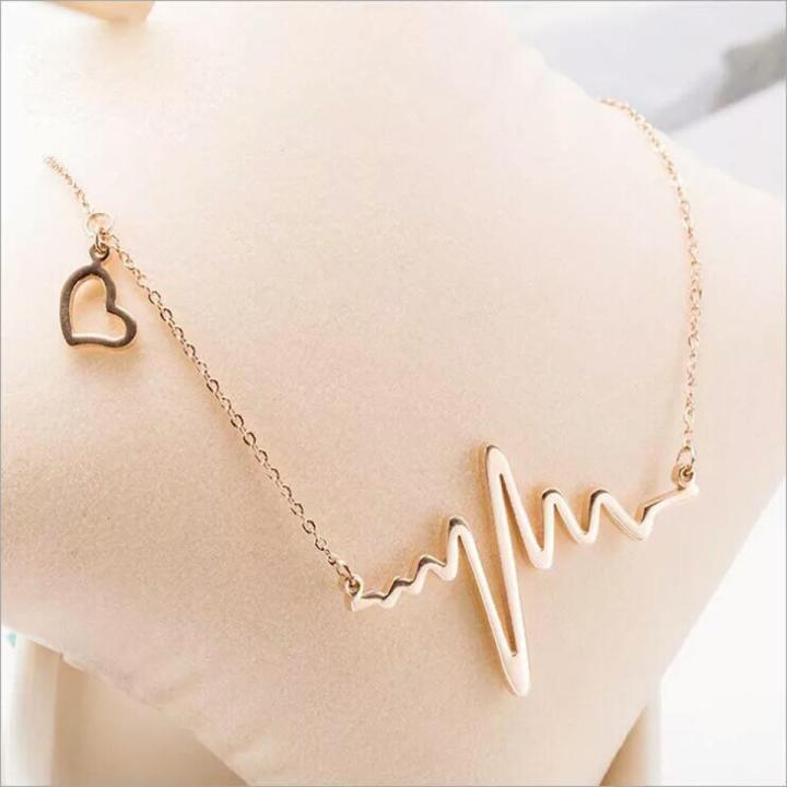 Fashion Infinity Golden Metal Ecg Heart Beat Wave Necklace Pendant For ...