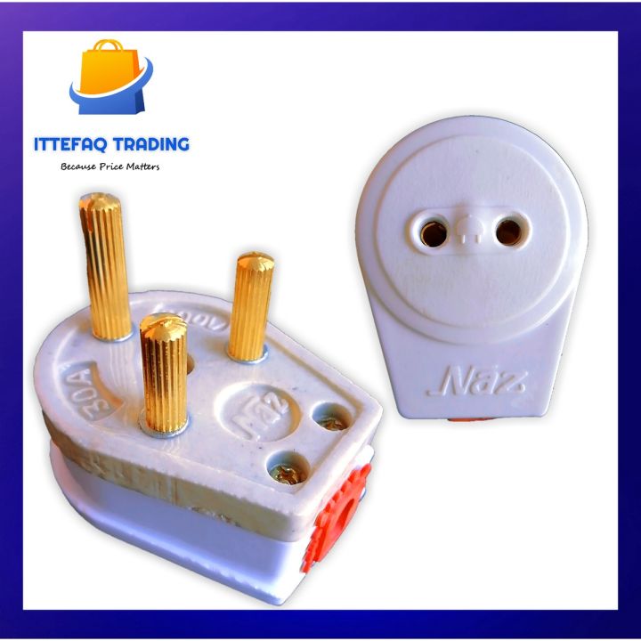 3 Pin Power Plug with Extra Socket 30A- Ceramic Base High Quality ...