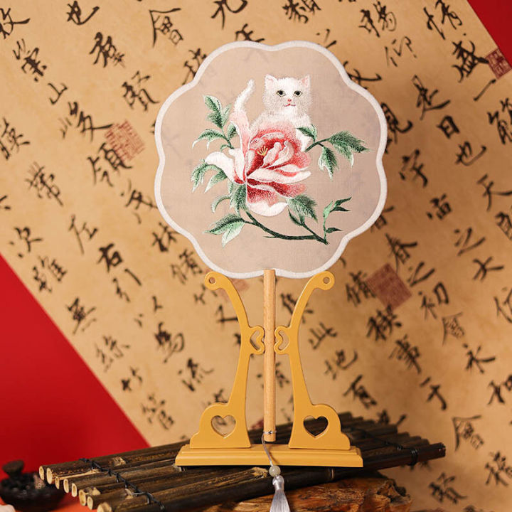 Double sided ancient style round double-sided Suzhou embroidery fan ...