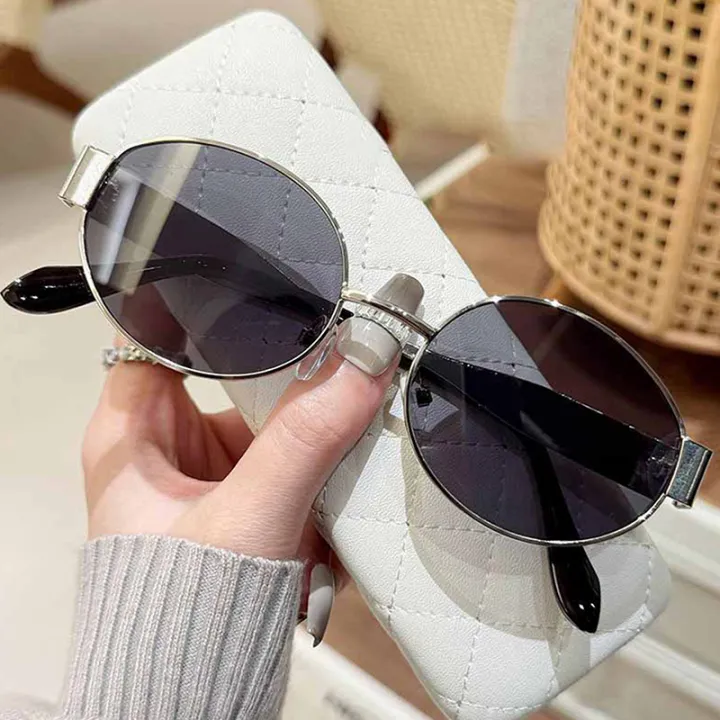 Oval Frame UV400 Sun Protection Sunglasses Retro Travel Wear Simple UV Resistant Glasses Small ...
