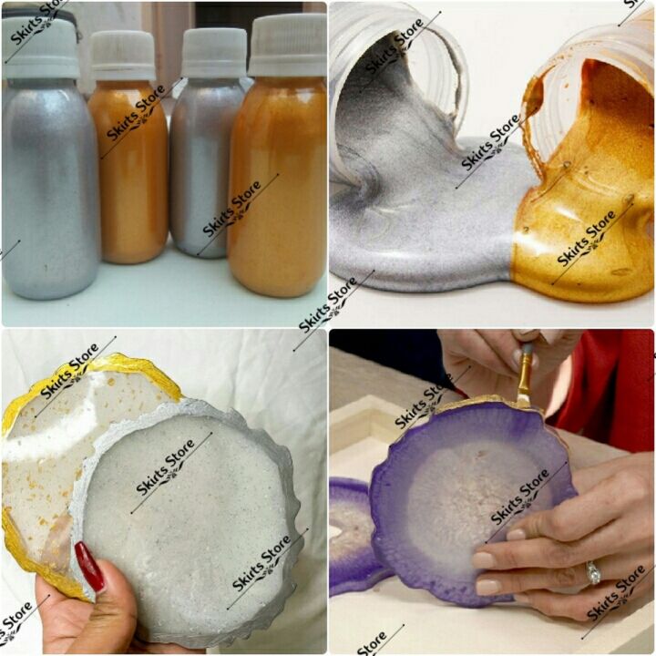 2 Bottles Epoxy Resin Coaster Edge Paint (Golden & Silver) Each 90ml ...