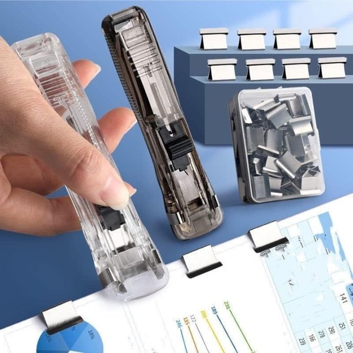 Staple Metal Clip Push Hand Paper Clipper With Refill Fixing Organizing ...