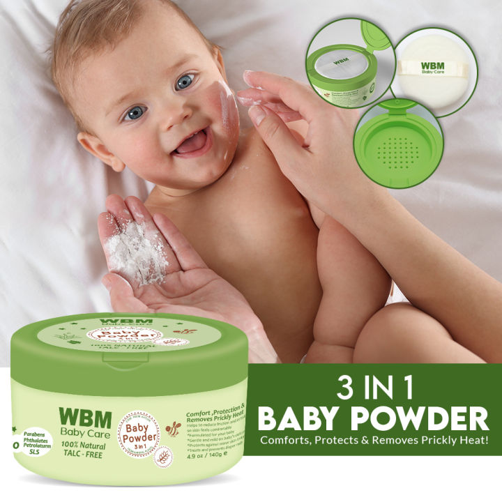 WBM Baby Powder with Powder Puff No Rash (140G) Prickly Heat Talc Free ...