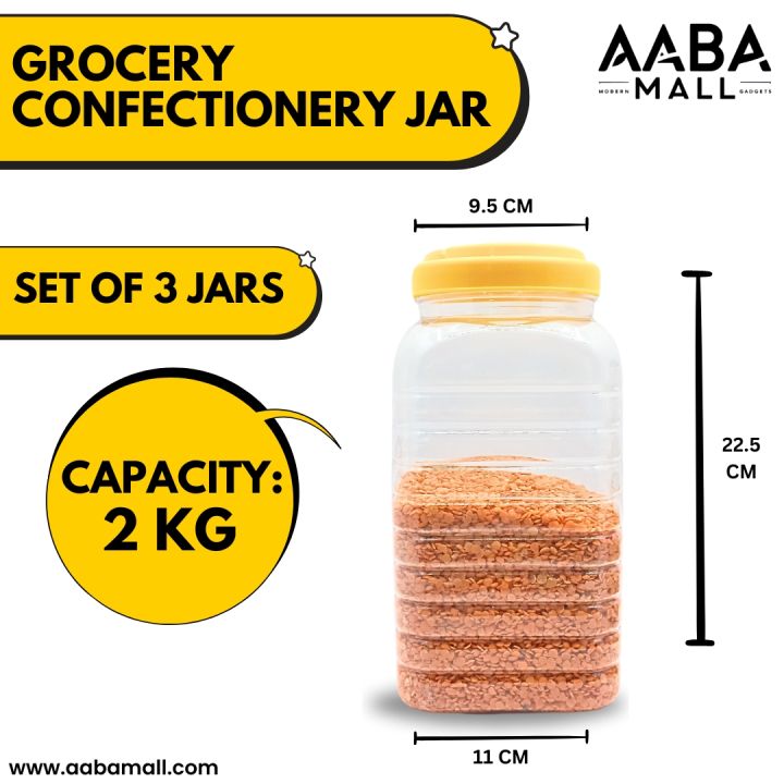 PACK OF 3 GROCERY Confectionery JAR - KITCHEN JARS STORAGE JAR SET RICE ...