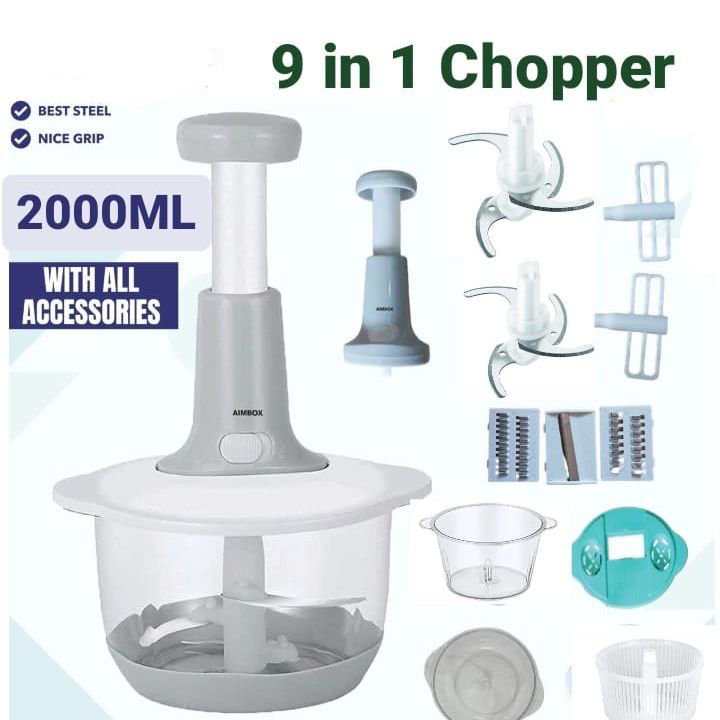 2000 ml Multifunctional Vegetable Chopper 9 in 1 Hand Push Chopper Hand ...