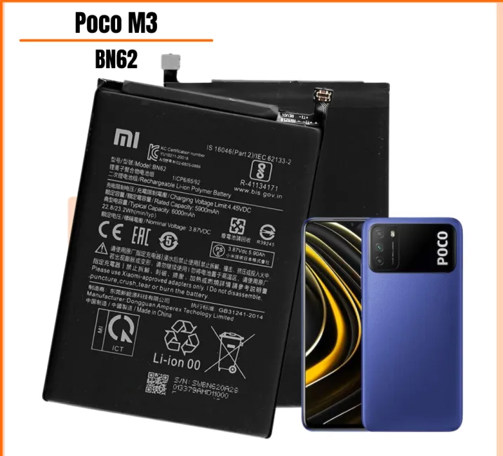 Redmi 9T / Poco M3 Battery Replacement BN62 Battery with 6000mAh_Black ...