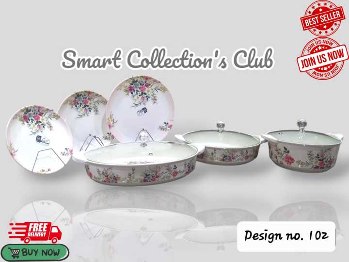 Melamine double glazed dinner set with glass lid 72pcs (8 persons ...
