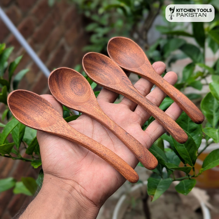 4 PC wooden soup spoon set | Mini Japanese Style 6 inches Acacia Wooden ...