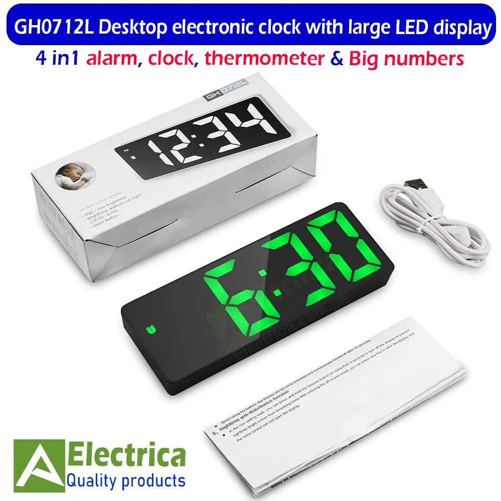 GH0712L Desktop electronic clock with large LED display alarm clock ...