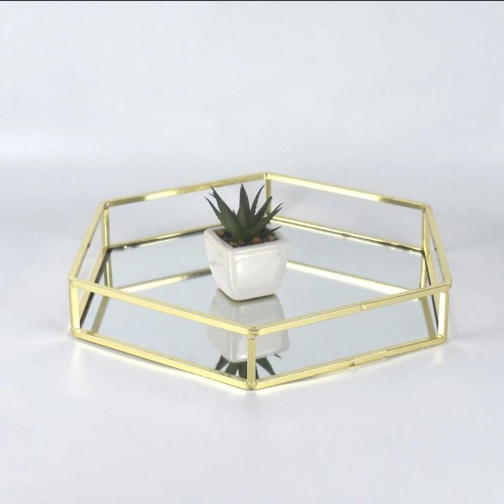 Modern Decorative Metal and Mirror Hexagon Shaped Storage Organizer ...