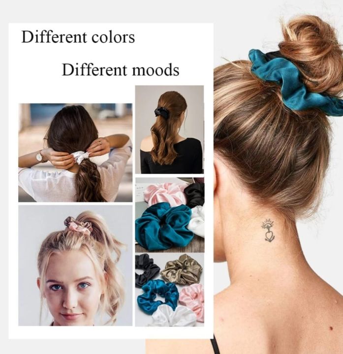GP2/4 pcs Women Silk Scrunchie Elastic Multicolor Hair Band Ponytail ...