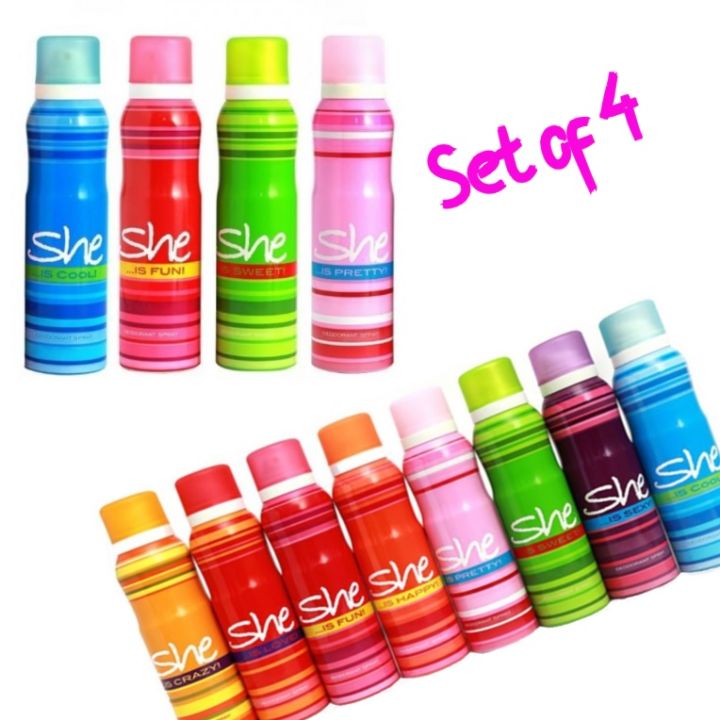 She Cosmetic Pack of 4 - Body Spray - 200ml | Daraz.pk