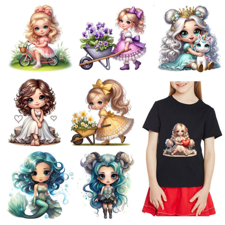 Cute little girl Iron on transfer for Children clothing Happy Unicorn ...