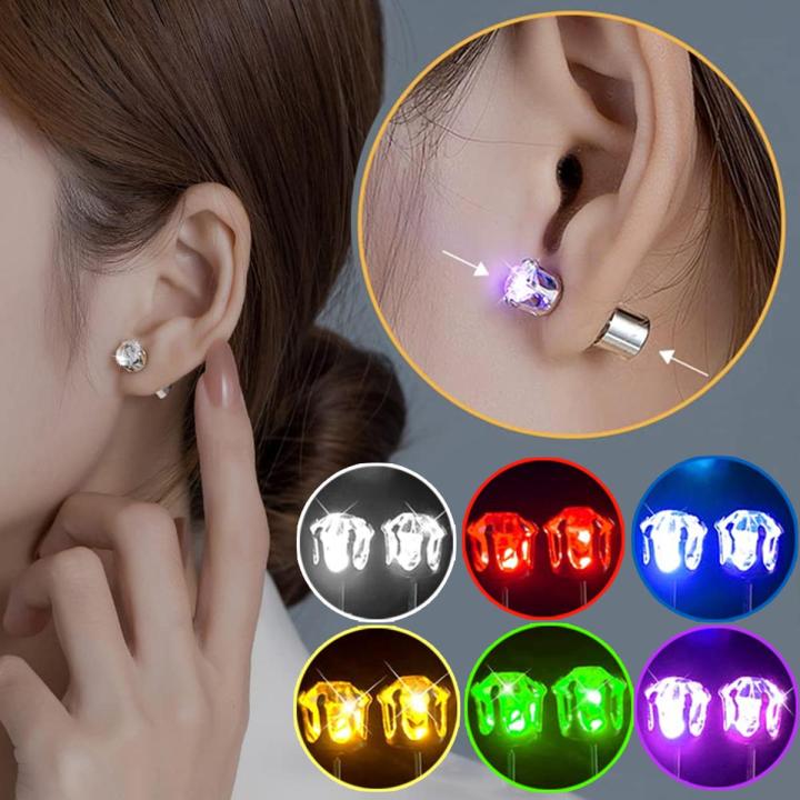 LED Light Up Earrings Flash Zircon Stainless Steel Ear Studs Bling ...