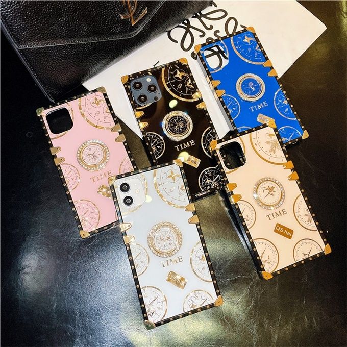 Luxury Diamond Time Pattern Ring Holder Square Phone Case For Samsung ...