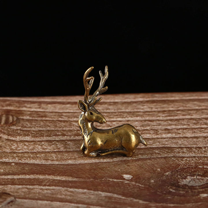 1PC Retro Brass Elk Miniature Figurine Mini Deer Statue Home Desktop ...