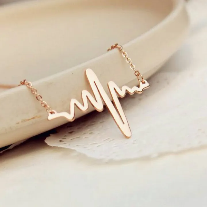 Girls Women Alloy 22K Gold Color Heart Beat Lady ECG Necklace Pendant ...