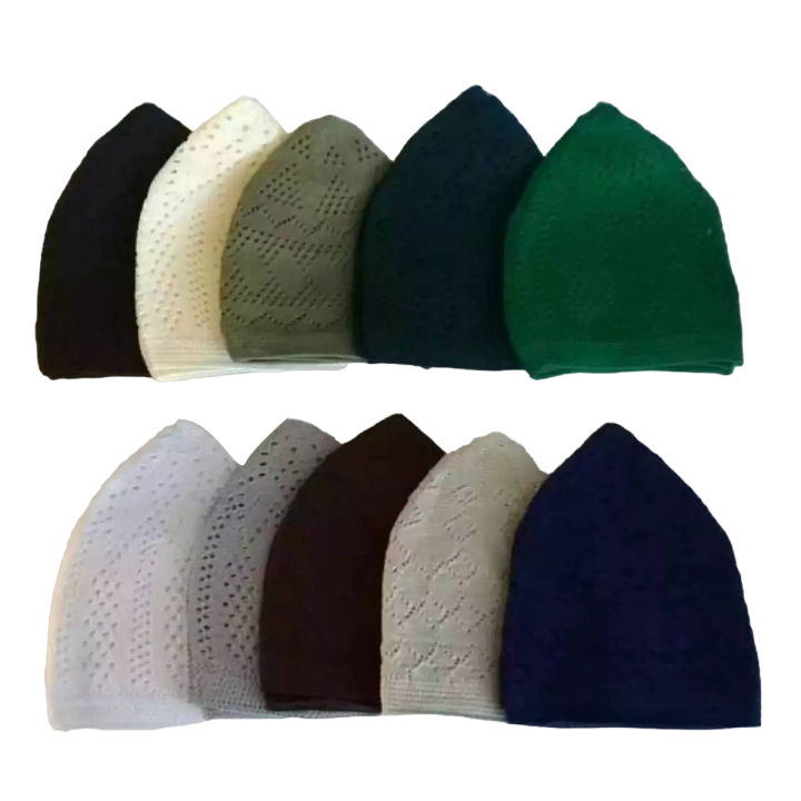 Pack of 6 imported Turkish net prayer namaz caps 6 different colors ...