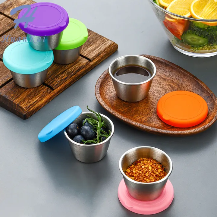Huankai 304 Stainless Steel Salad Container Small Condiment Container with Lids Leakproof for ...