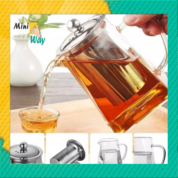 Square Glass Teapot with Heat Resistant Stainless Steel Infuser ...