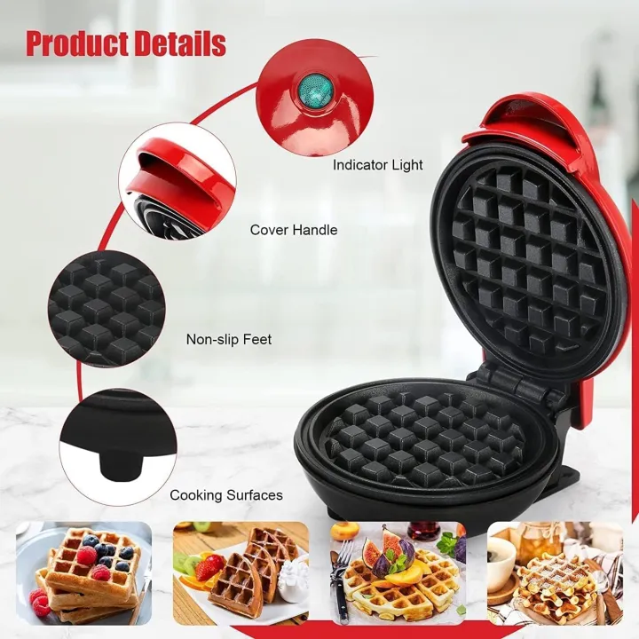 All-in-One Mini Breakfast Maker – Electric 3-in-1 Red Waffle & Pancake ...
