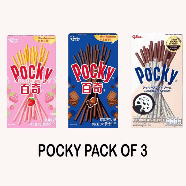 Pocky Biscuit Sticks Pack of 3 – Strawberry, Chocolate & Cookies ...