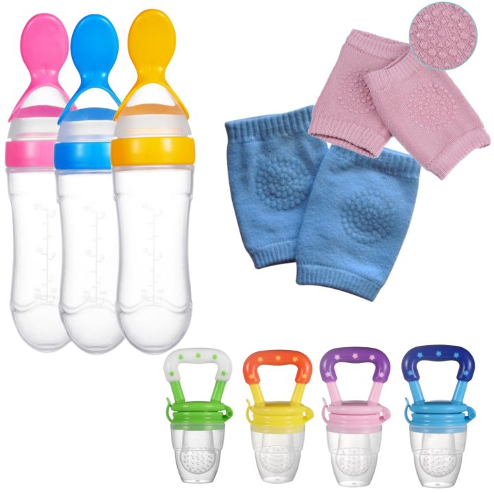 Pack of 5 Baby Silicone Spoon Feeder * Fruit Pacifier * Knee Pads * U ...