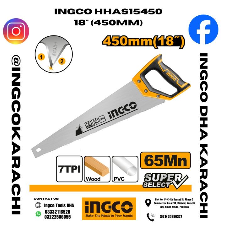 Ingco Hand Saw 7TPI With Teeth Protector HHAS15450 | Daraz.pk