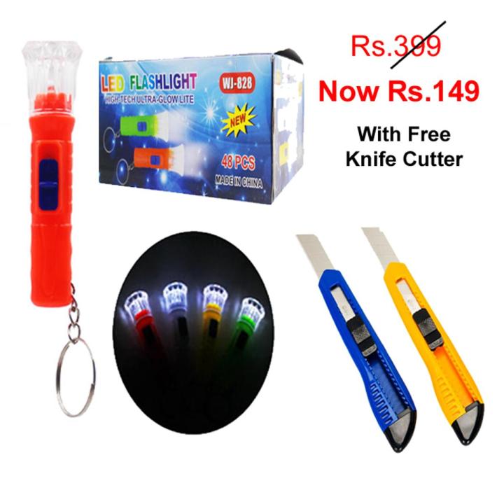 Pack of 4 Led Flashlight + Free Knife Cutter - Model WJ 828 High Tech ...