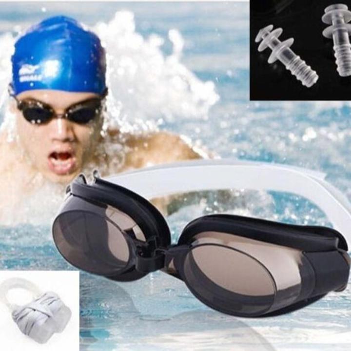 Swimming Goggle set Water Proof with Ear plug And Nose clip | Daraz.pk