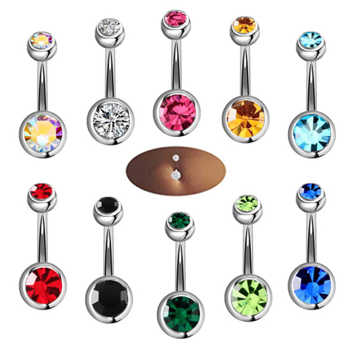 Surgical Steel Crystal Belly Button Ring Set 14G Glitter Navel Piercing ...