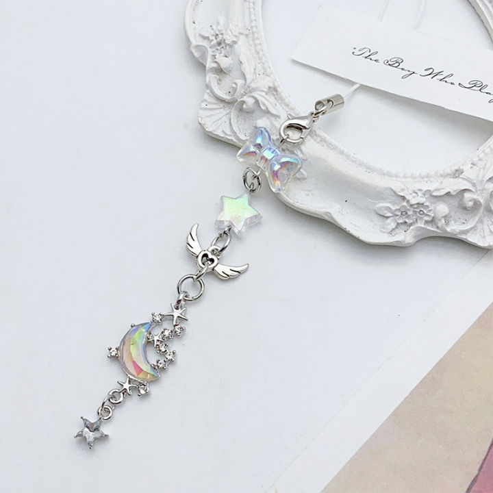 Y2K Laser Moon Star Bow Wings Phone Charm Strap Keychain Pendant For ...