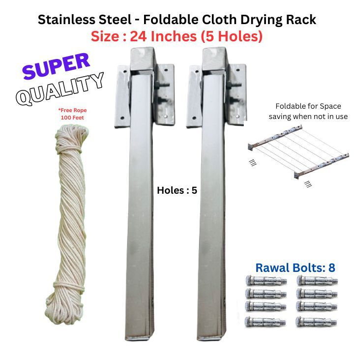 Stainless Steel - Cloth Hanging Racks (24 Inches - 5 Holes) with free ...