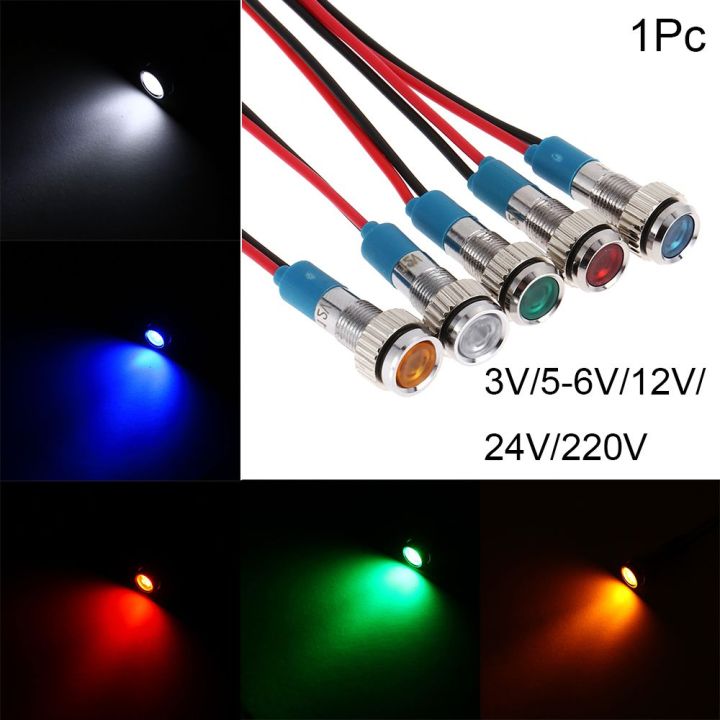 1Pc Pilot Directional Red Yellow Blue Green White With Wire 6mm LED ...