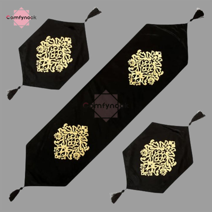 3 Pcs Elegant Tablemat Set and Runner, Velvet Laser Cut Soft and with ...