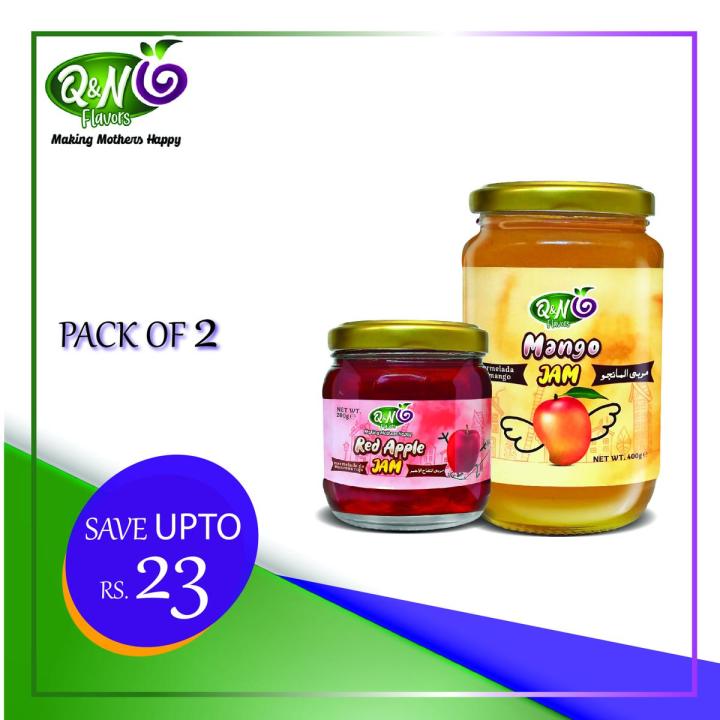 Q&N FLAVORS MANGO JAM 400GM\RED APPLE JAM 200GM\GLASS JAR\PACK OF 2 ...