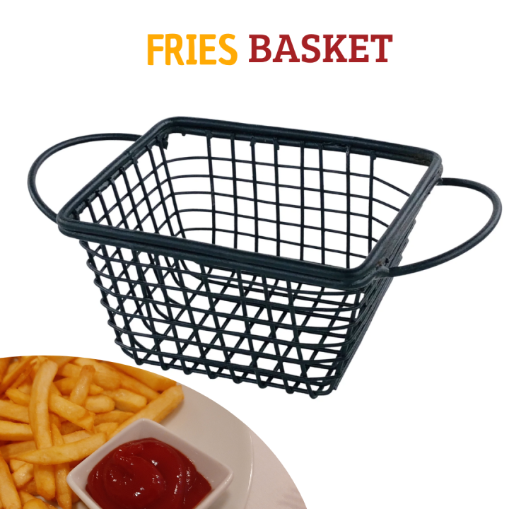 Mini Fry Basket – Rectangular Iron Serving Basket with Handle for Fast ...