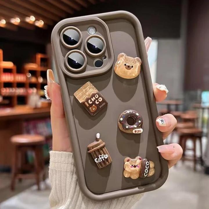 Korean 3D Bear Coffee Doughnut Phone Case For Samsung Galaxy A06 A26 ...