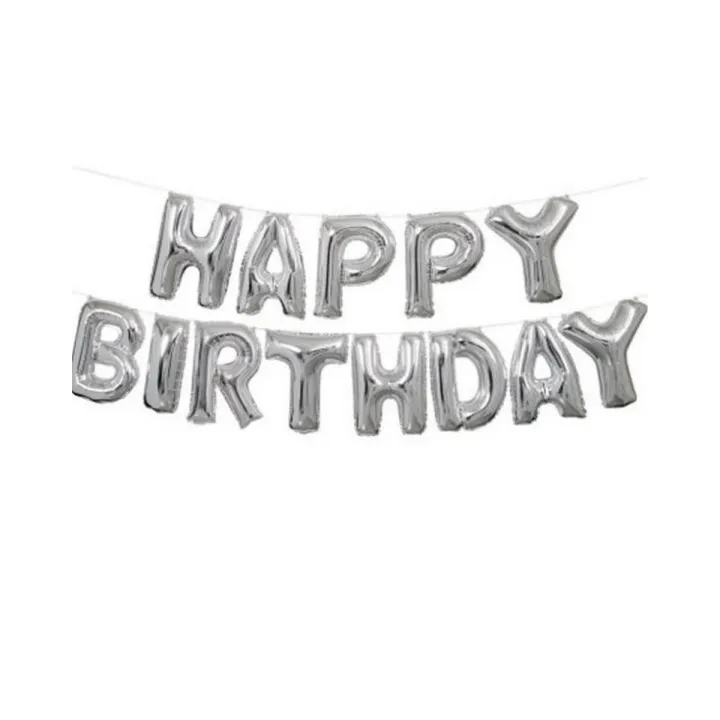Silver Happy Birthday 16 inch Alphabet Letters Solid Foil Shinning ...