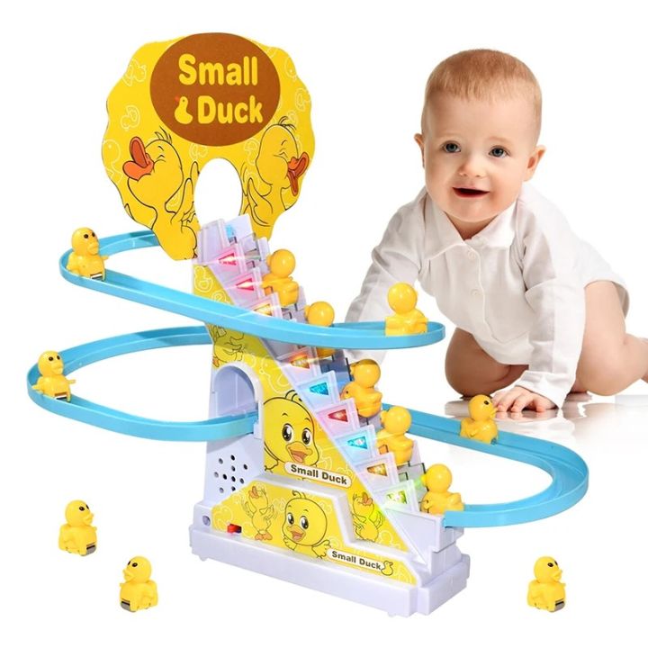 Electric Duck Climbing Stairs Toy with Track | Musical Roller Coaster ...