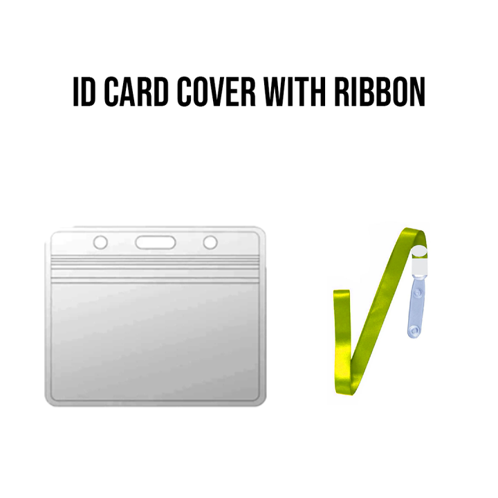 PVC transparent horizontal ID card holder with yellow ribbon lanyard ...