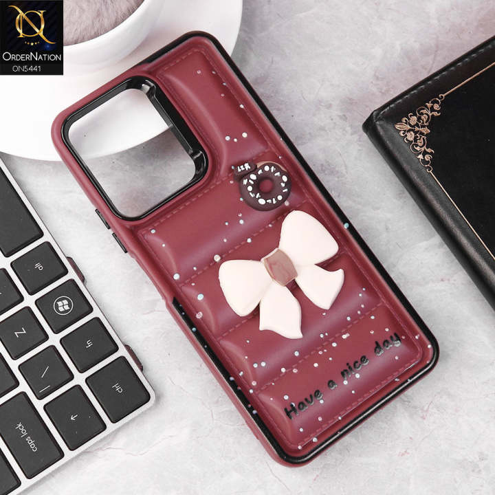Xiaomi_ Redmi Note 12 4G Cover - Maroon - New 3D Bow Soft Puffer Case ...