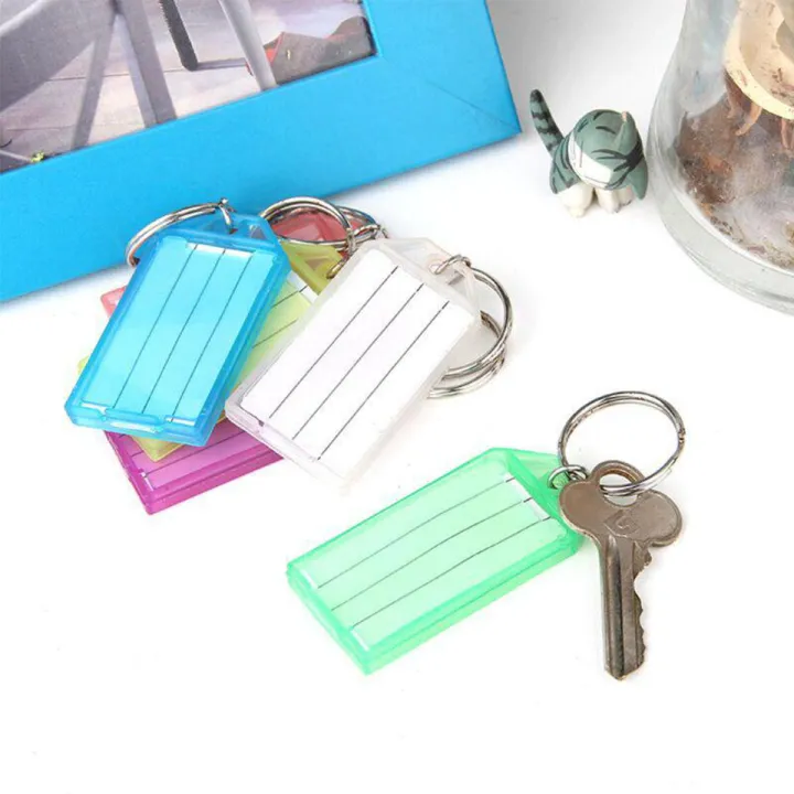 Pack of 10 - Name Tag Keychain Mix Colors Rectangle Shape Tag Key rings ...