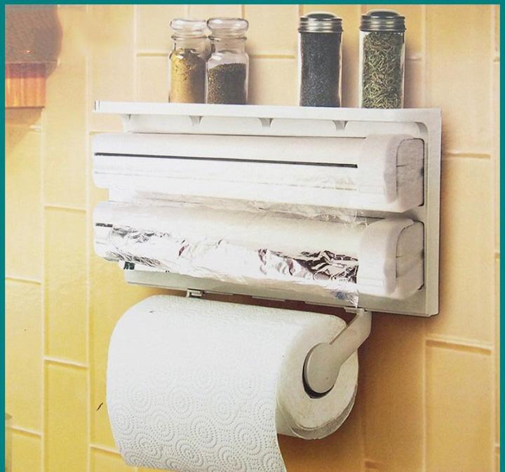 3 In 1 Kitchen Shelf Frame Plastic Film Triple Paper Dispenser ...