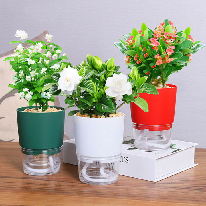 1Pc Plant Pot Self Watering Clear Plastic Flowerpot Double-Layer Water ...