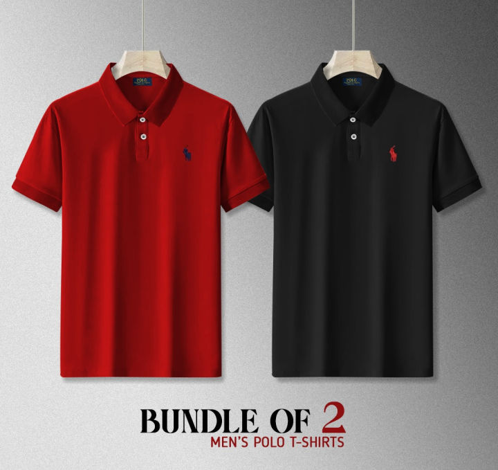 AmazeWear - Pack Of 2 Pique Fabric Polo Red & Black Stylish Pique ...