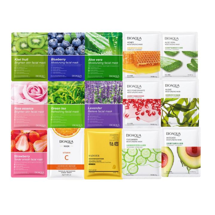 BIOAQUA Pack of 15 Facial Sheet Masks | Face & Eye Masks | Hydrating ...